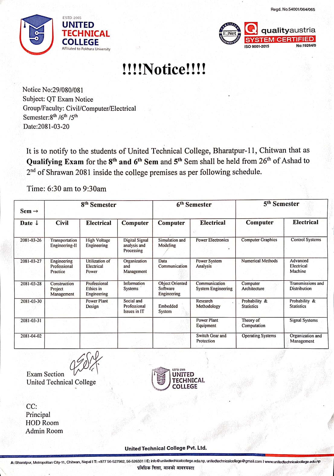 Qualifying test for the 2nd, 4th, 5th, 6th and 8th semesters - United ...